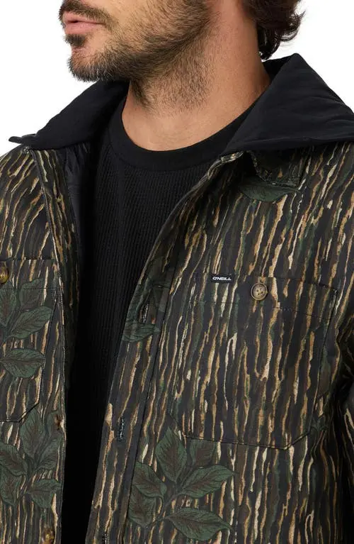 O'Neill Stripe Hooded Cotton Flannel Shirt Jacket - Camo