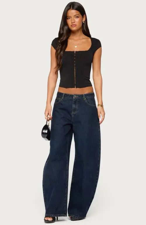 EDIKTED Airlie Hook & Eye Mesh Corset Top