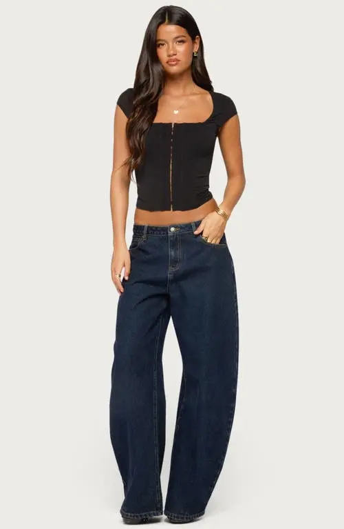 EDIKTED Airlie Hook & Eye Mesh Corset Top