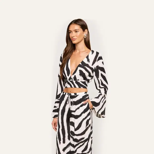 L'Agence Ambala Cover-up Top - Black/white Zebra