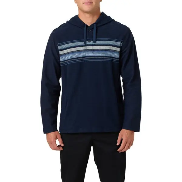 O'Neill Bavaro Blocked Stripe Cotton Blend Hoodie - Navy