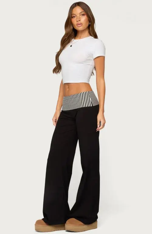 EDIKTED Meshey Striped Foldover Pants