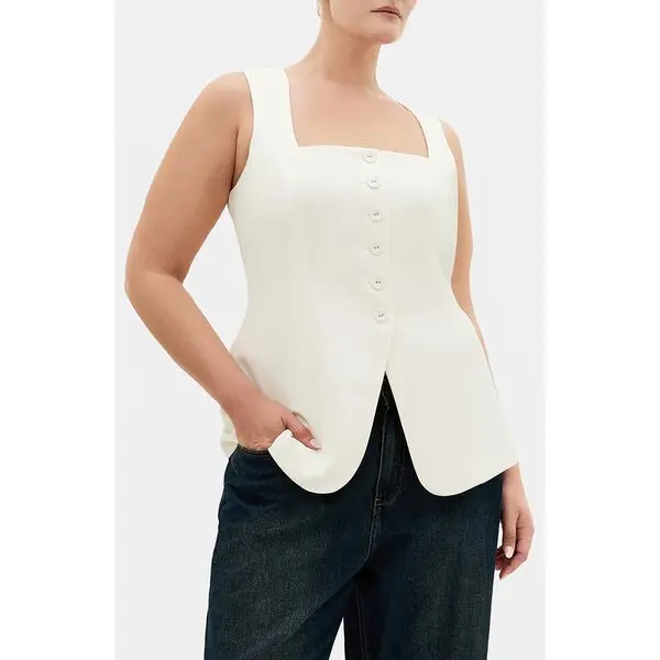 City Chic Abbie Square Neck Vest - Ivory