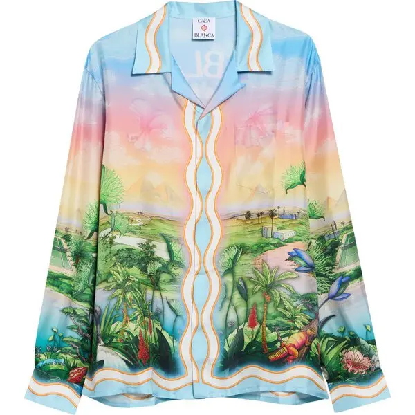 Casablanca Tennis Club Long Sleeve Camp Shirt - Silk Twill