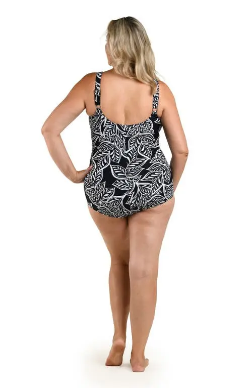 MAXINE OF HOLLYWOOD Native Vines V-neck One-piece Swimsuit - Black