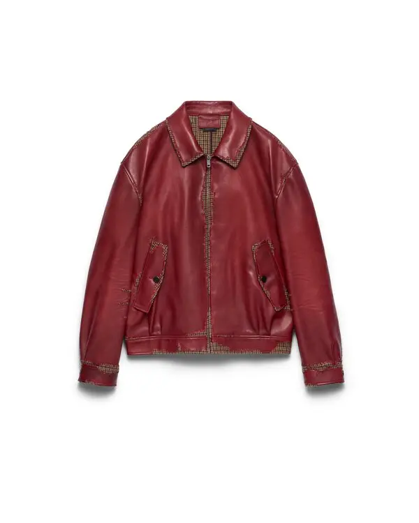 Prada Bonded Nappa Leather And Houndstooth Check Fabric Jacket