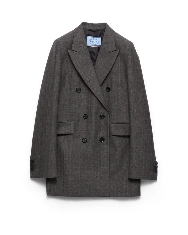Prada Double-breasted Pinstriped Mouliné Wool Jacket - Brown