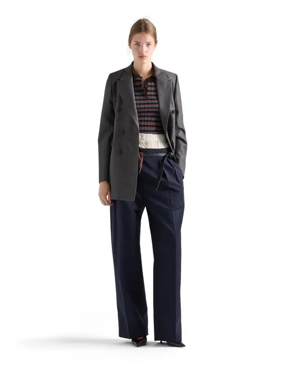 Prada Double-breasted Pinstriped Mouliné Wool Jacket
