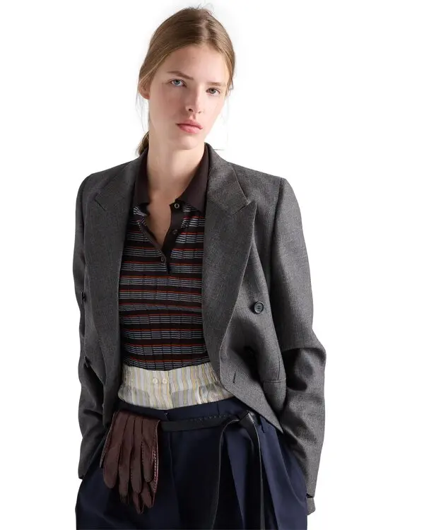 Prada Double-breasted Pinstriped Mouliné Wool Jacket