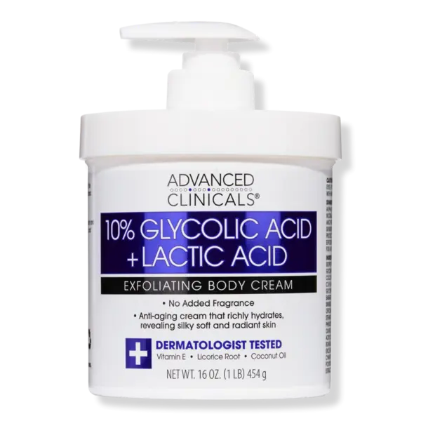 ADVANCED CLINICALS 10% Glycolic Acid + Lactic Acid Exfoliating Body Cream - One-color