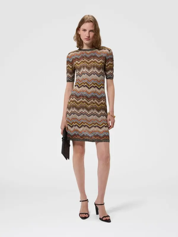 Missoni Zig Zag Mini Dress In Lamé Viscose