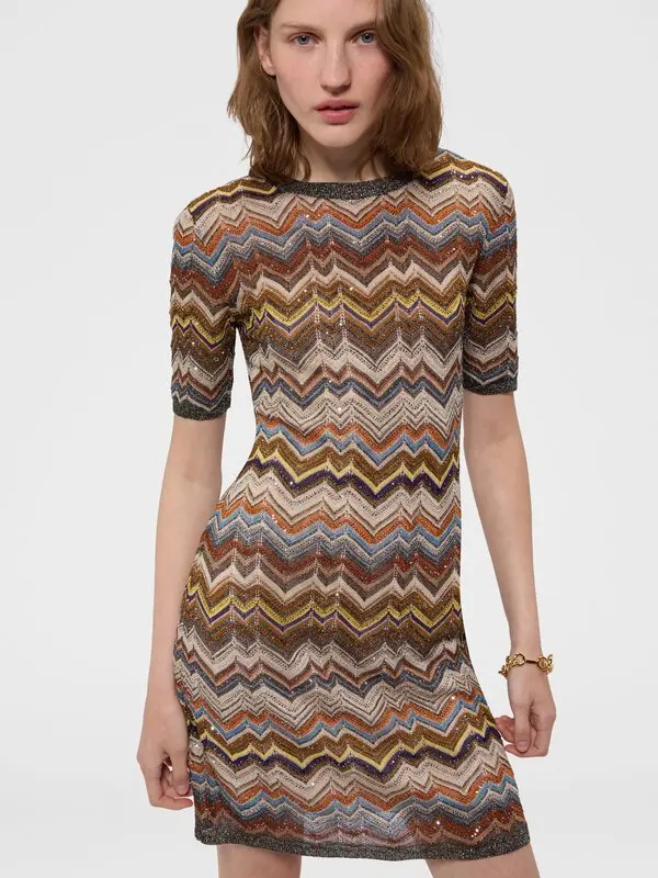 Missoni Zig Zag Mini Dress In Lamé Viscose