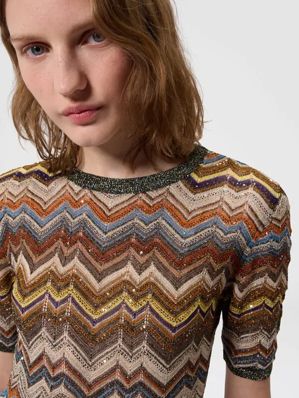 Missoni Zig Zag Mini Dress In Lamé Viscose