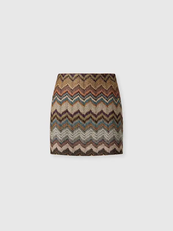 Missoni Mini Skirt In Lamé Viscose With Zig Zag Motif - Multicoloured