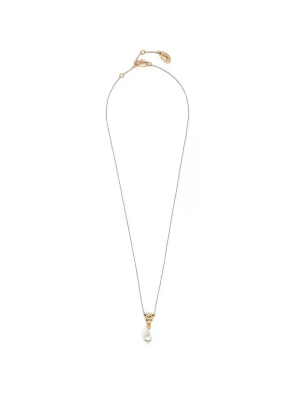 Bimba Y Lola Two-tone Necklace With Panther-head And Pearl - Silver