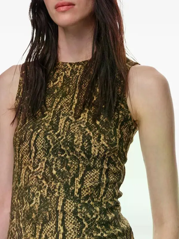 Bimba Y Lola Ocher Mini Reptile Fitted Boat-neckline Top