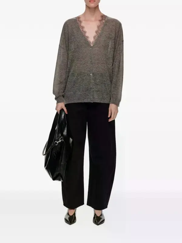 Bimba Y Lola Long -melange Wool And Lace Cardigan
