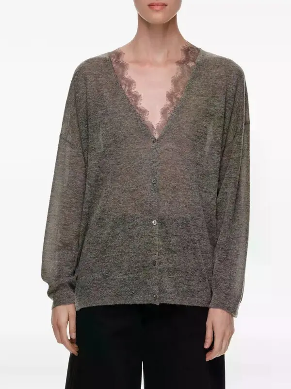 Bimba Y Lola Long -melange Wool And Lace Cardigan