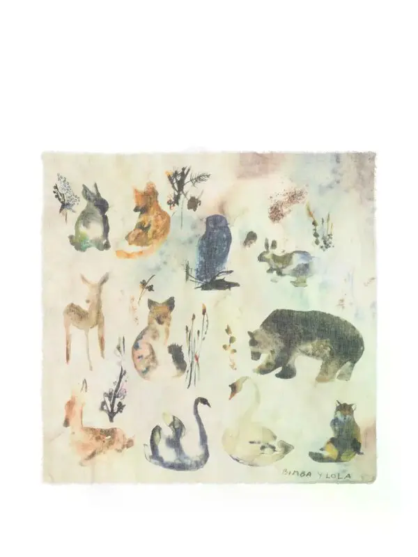 Bimba Y Lola Wool Animal Watercolor Shawl