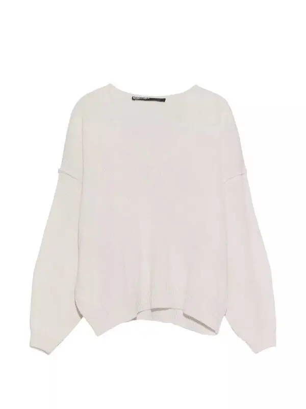 Bimba Y Lola Ivory-grey V-neck Wool Sweater