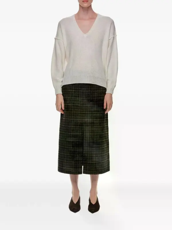 Bimba Y Lola Ivory-grey V-neck Wool Sweater