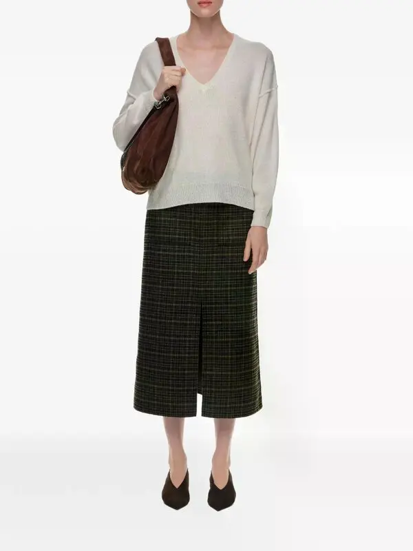 Bimba Y Lola Ivory-grey V-neck Wool Sweater