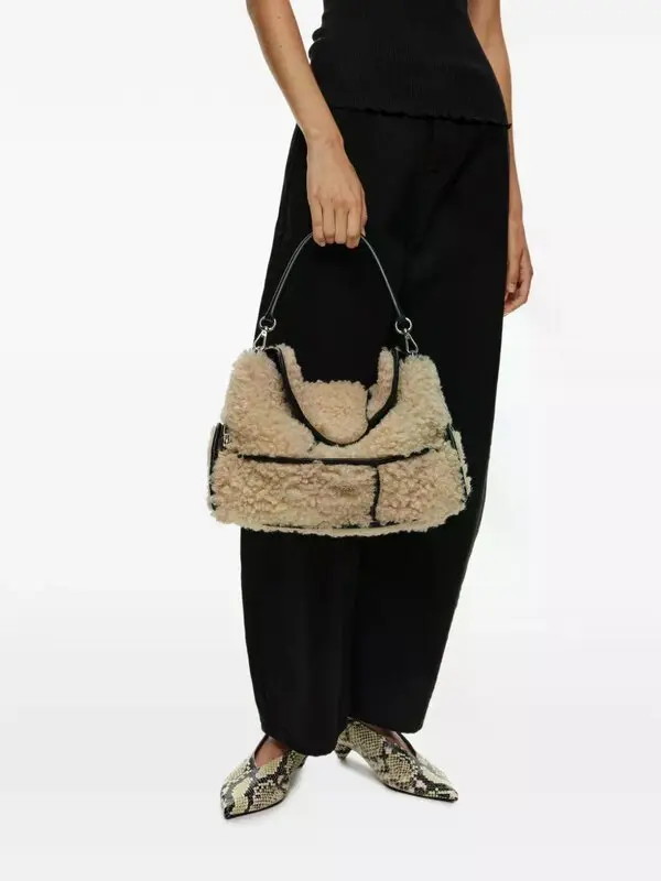 Bimba Y Lola Large Sand Fur Flap Pocket Bag