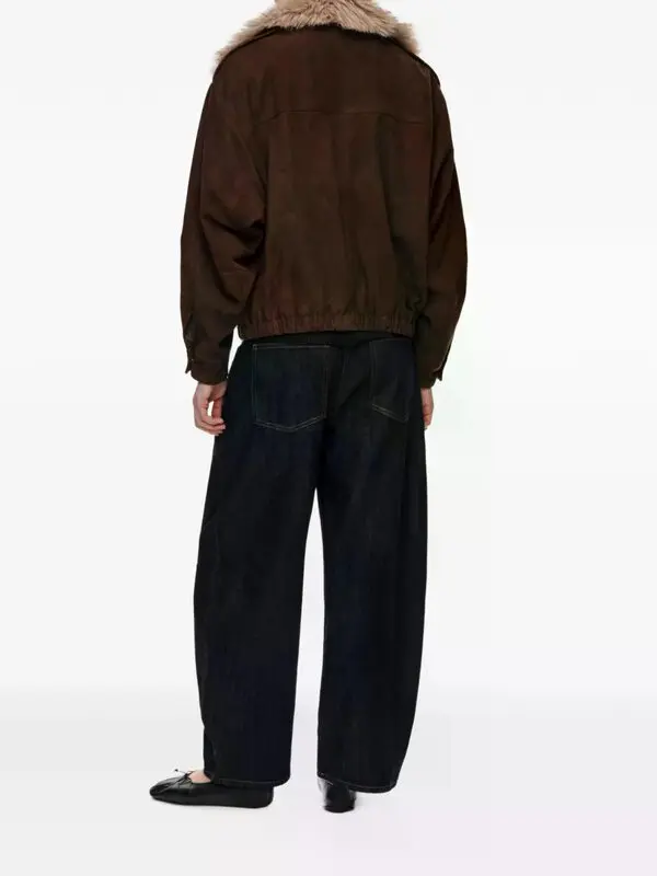 Bimba Y Lola Chocolate Leather Double-breasted Jacket With Fur Collar