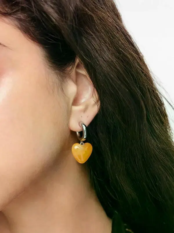 Bimba Y Lola Hoop Earrings With Yellow Resin Heart - Silver