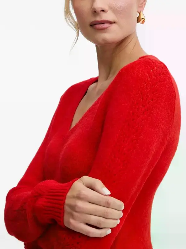 MORGAN V-neck Pointelle-knit Sweater