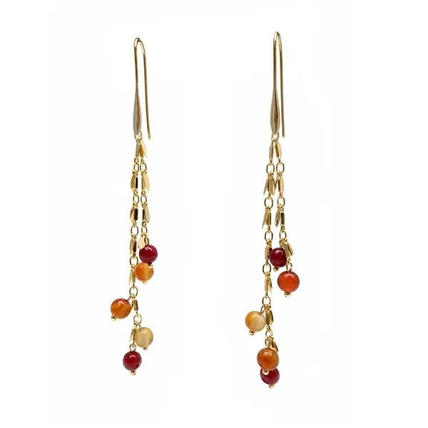 FARRA Bamboo Coral Orange Agate Drop Earrings - Red