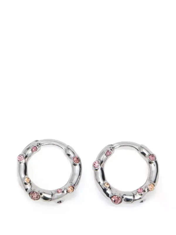 Bimba Y Lola Textured Metal Hoop Earrings With Pink Crystals - Silver