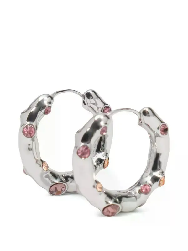 Bimba Y Lola Textured Metal Hoop Earrings With Pink Crystals - Silver