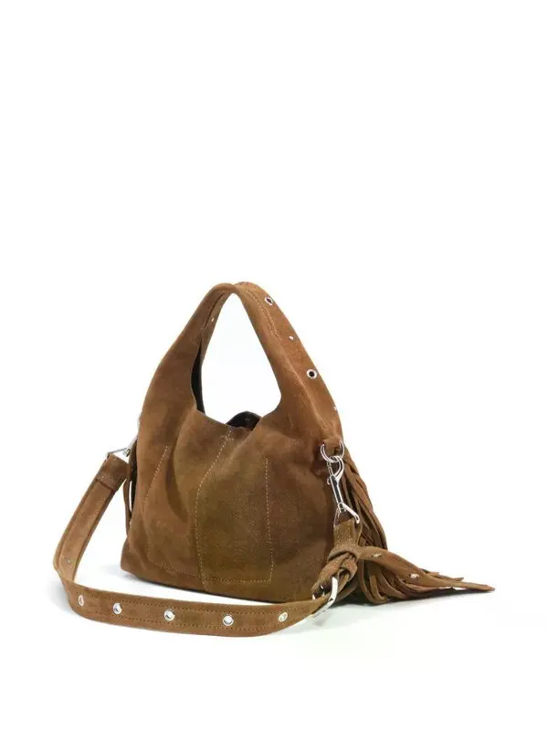 Bimba Y Lola Small Olive Suede Paper Bag With Fringing And Studs