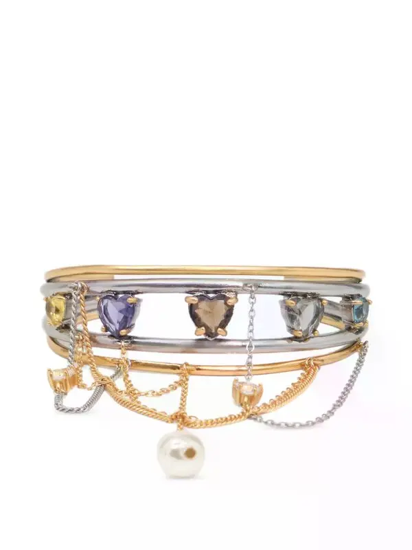 Bimba Y Lola Crystal-heart Bracelet With Two-tone Chains - Gold