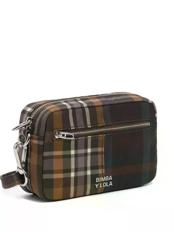 Bimba Y Lola Small Superwax Chocolate And Green Tartan Crossbody Bag - Brown