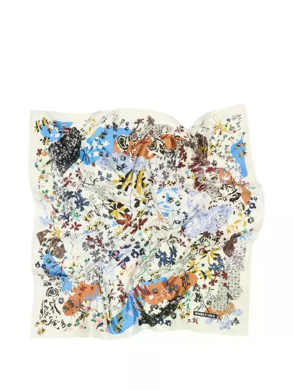 Bimba Y Lola Ivory Floral Collage Background Scarf