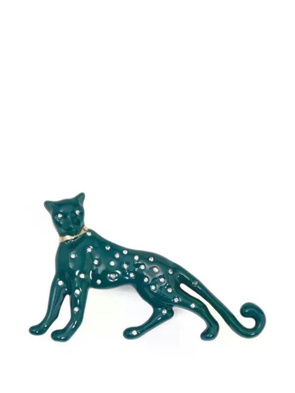 Bimba Y Lola Enameled Panther Brooch With Crystals - Green