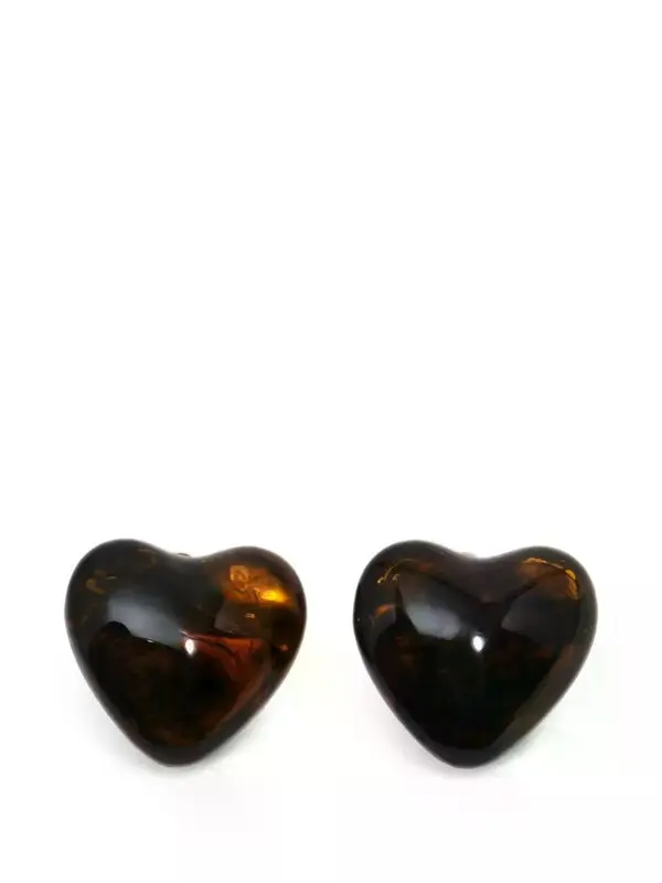 Bimba Y Lola Amber Resin Hearts Earrings - Brown