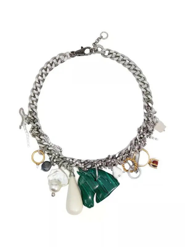 Bimba Y Lola Necklace With Pendants, Rings, Pearls And Horse - Silver