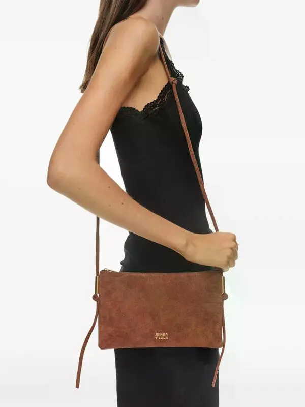 Bimba Y Lola Small Chestnut Suede Clutch Bag