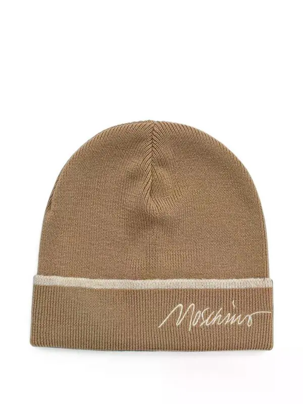 Moschino Logo-embroidered Stripe-detail Beanie Hat