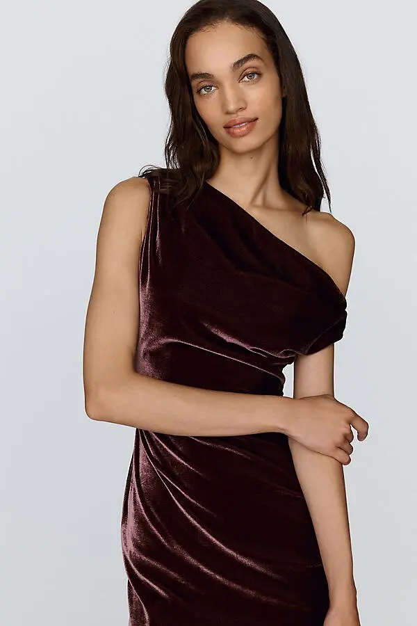 Bhldn Off Shoulder Velvet Maxi Dress - Chocolate