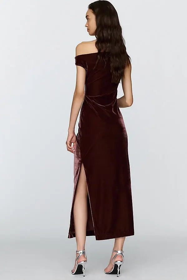 Bhldn Off Shoulder Velvet Maxi Dress - Chocolate