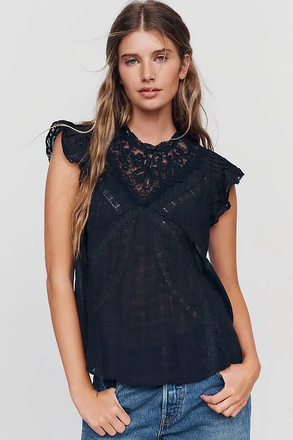 Anthropologie Lace Set Blouse - Black