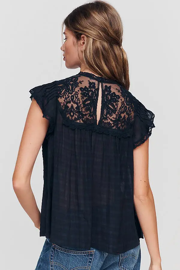 Anthropologie Lace Set Blouse - Black