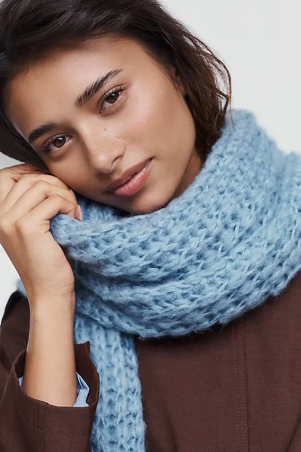Anthropologie Waffle Knit Scarf - Blue