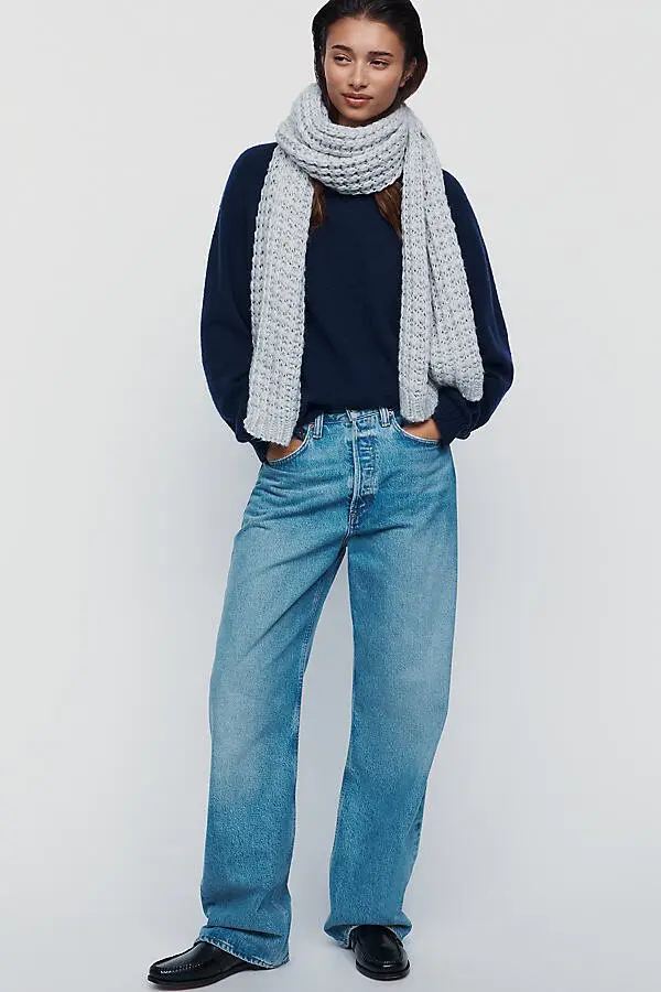 Anthropologie Waffle Knit Scarf - Grey