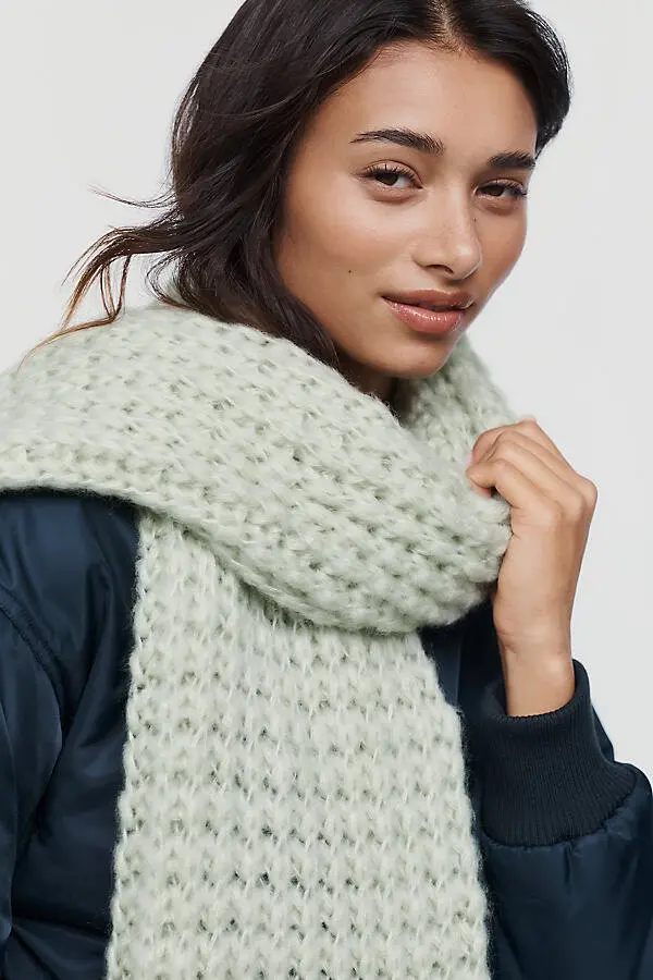 Anthropologie Waffle Knit Scarf - Mint