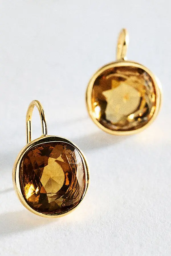 Anthropologie Bezel Cushion French Hook Earrgs - Brown